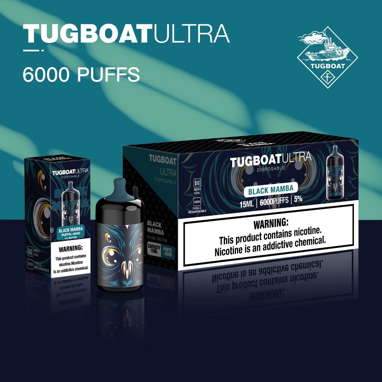 Tugboat Ultra Black Mamba 6000 Puffs 5% Disposable Vape - vaporizer.ae