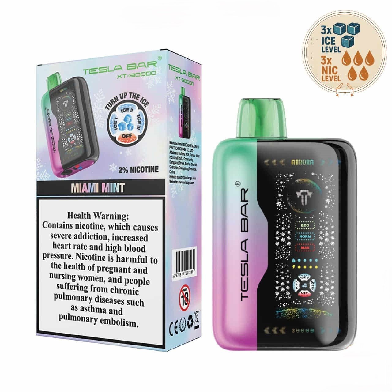 Tesla Bar XT Miami Mint 30k Puffs 20mg - vaporizer.ae